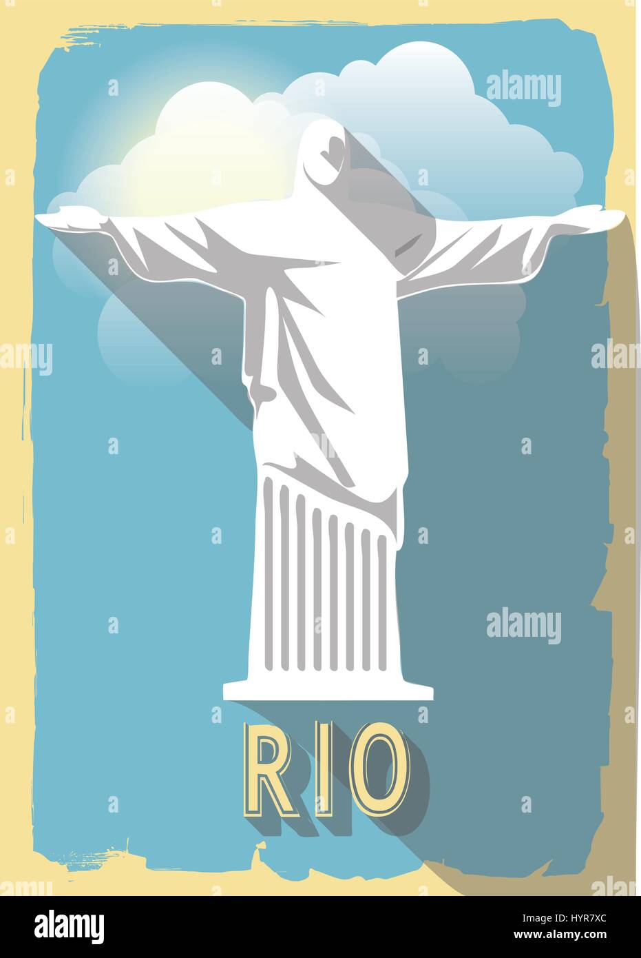 vector illustration jesus statue of rio de janeiro on retro style ...