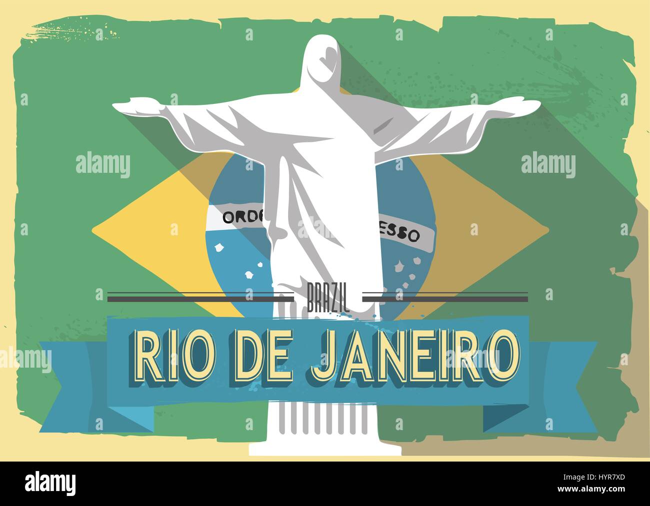 vector illustration jesus statue of rio de janeiro on retro style ...