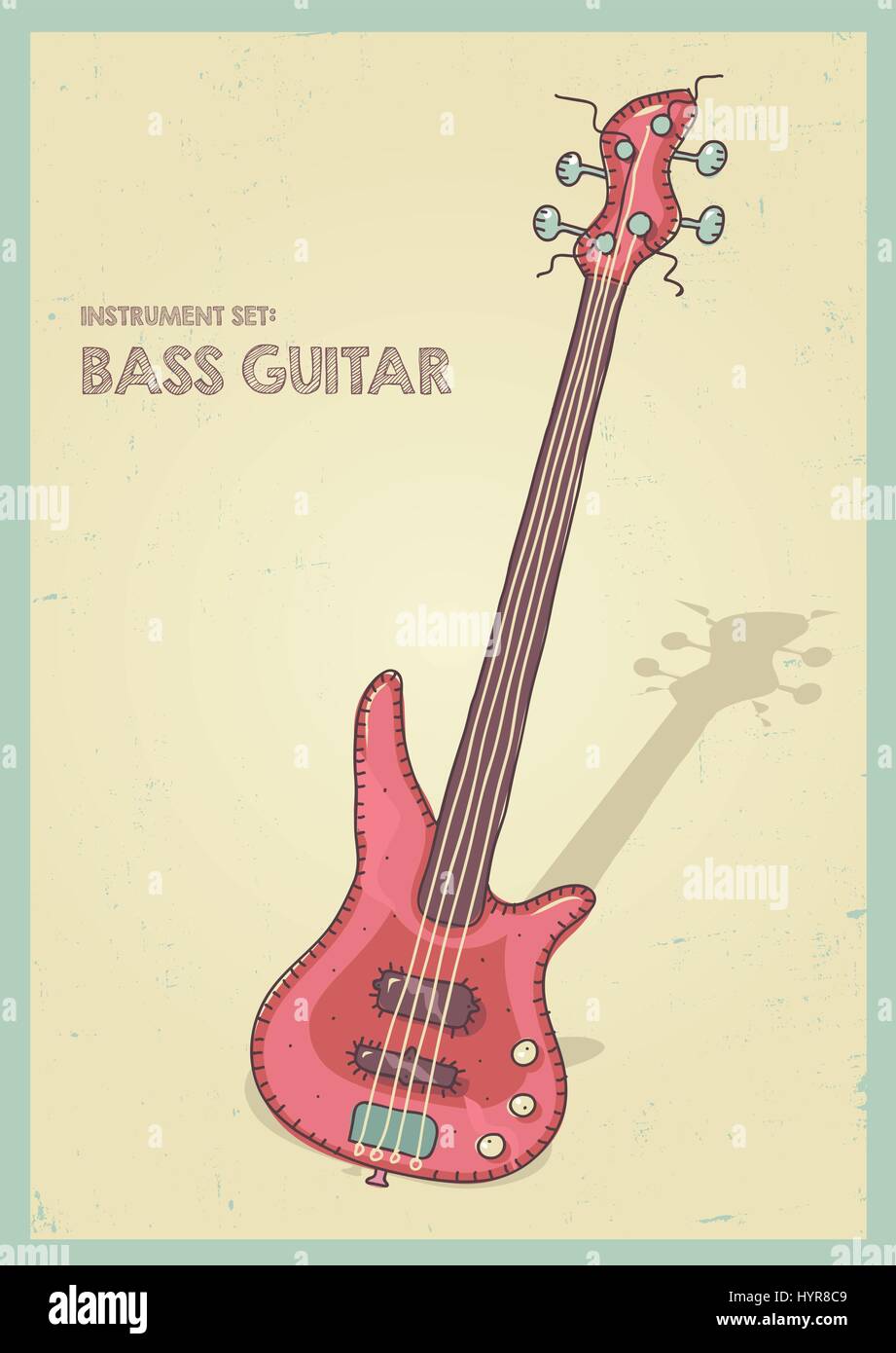 vector hand drawing colored bass guitar illustration Stock Vector Image ...