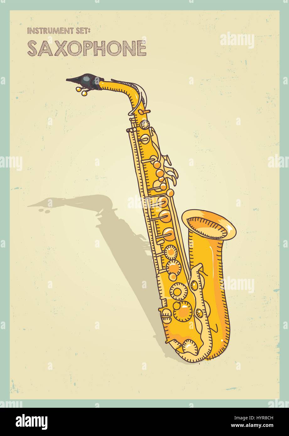vector hand drawing colored saxaphone illustration Stock Vector Image ...
