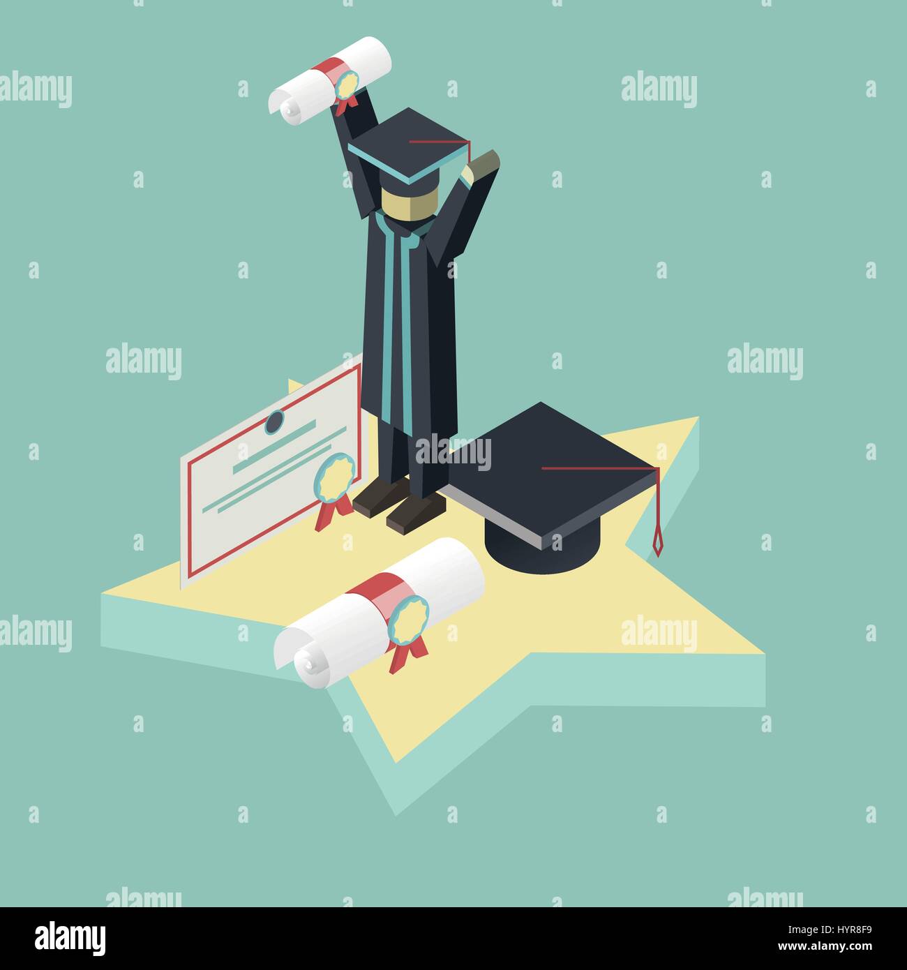 vector isometric graduation scene Student Holds Diploma Stock Vector ...