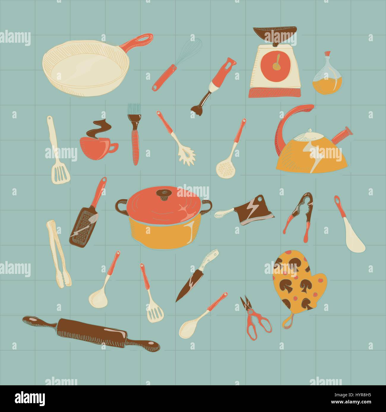 vector hand drawn kitchen icon set illustrtaion Stock Vector Image ...