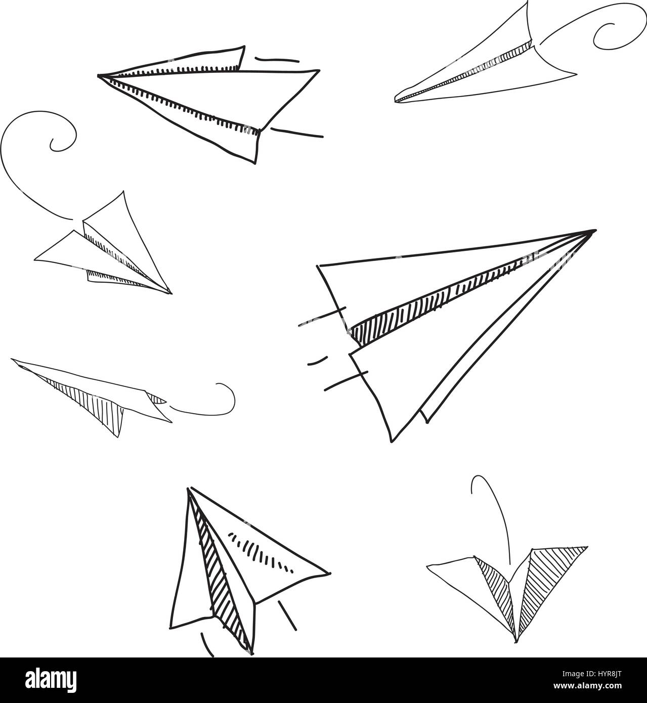hand drawing sketch various paper plane vector illustrations Stock ...
