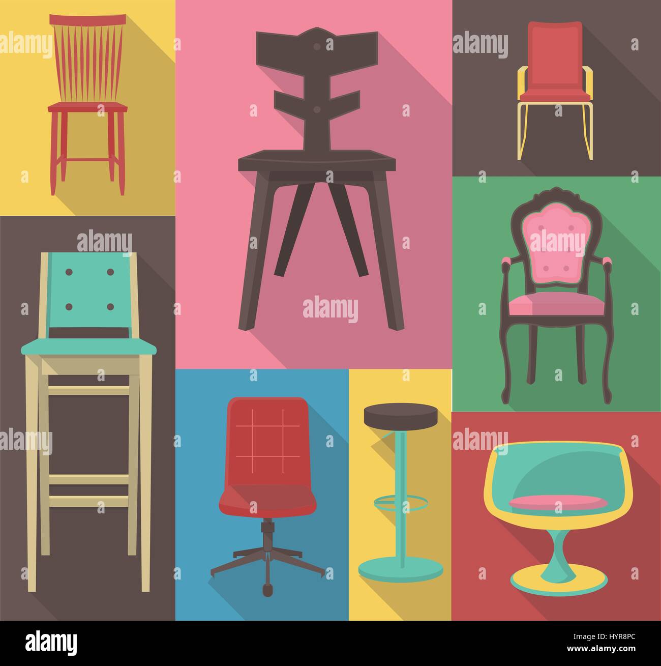 vector flat design icon set of chairs illustration Stock Vector Image ...