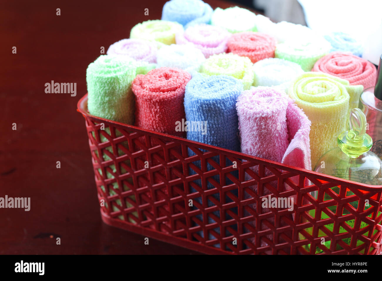 set of multi-colored towels Stock Photo - Alamy
