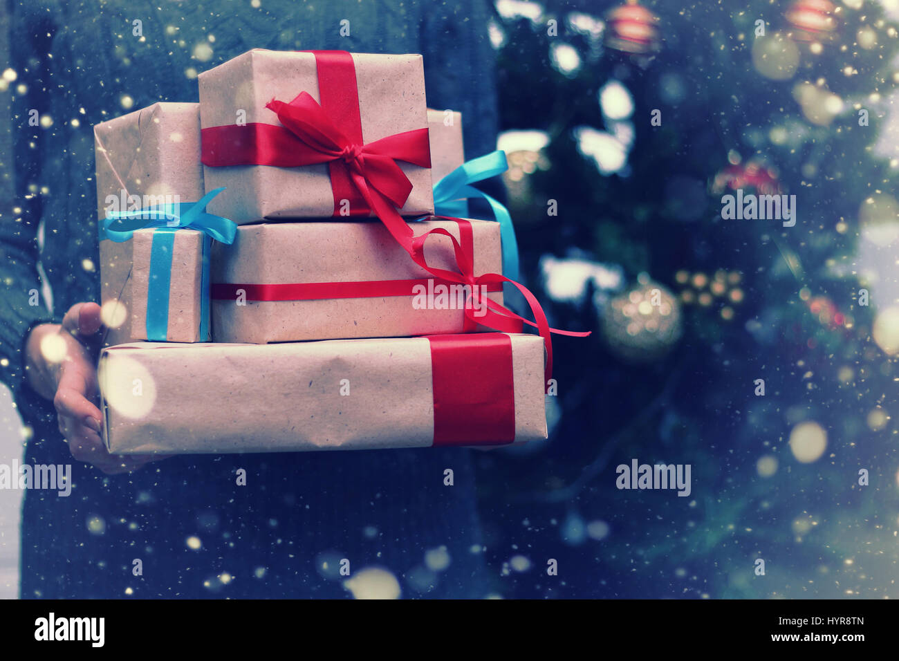 stack of gifts for Christmas holidays Stock Photo - Alamy