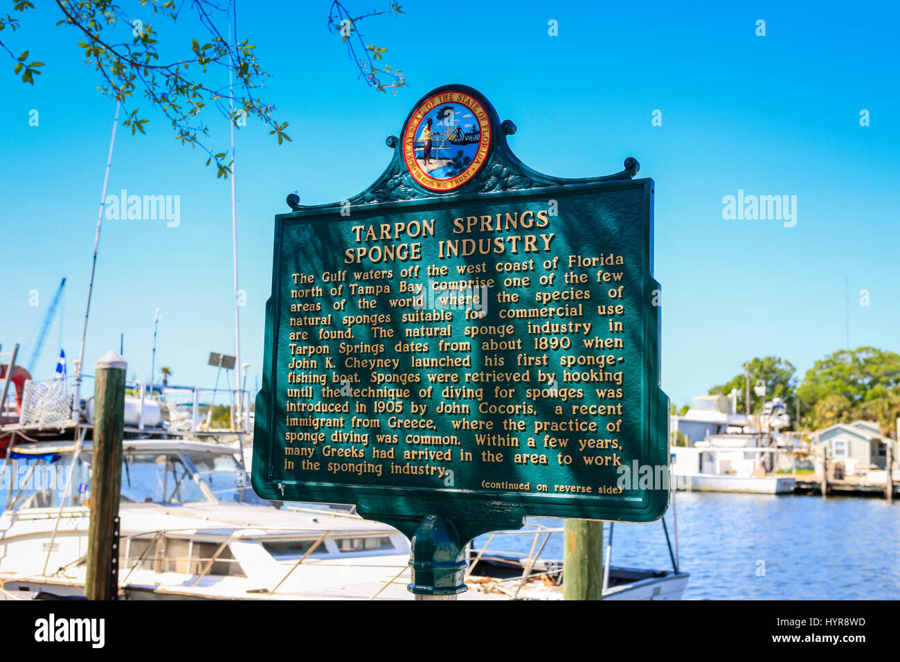 Tarpon Springs Historic sponge industry plaque on the Sponge Docks ...