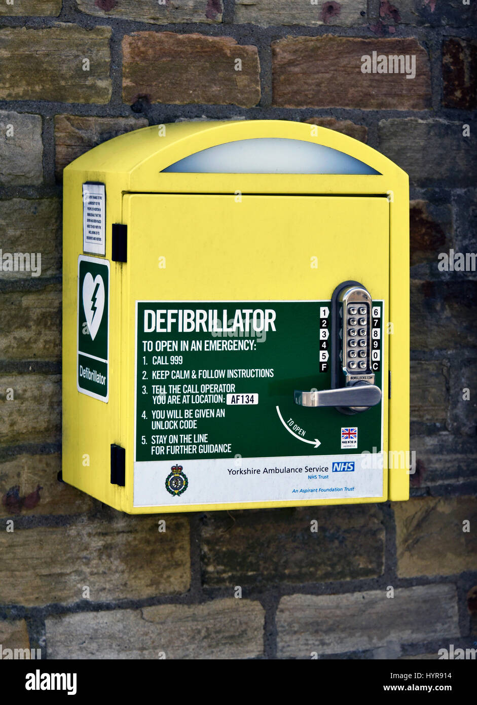 Yorkshire Ambulance Service NHS Defibrillator. Pennine Way, Horton-in ...