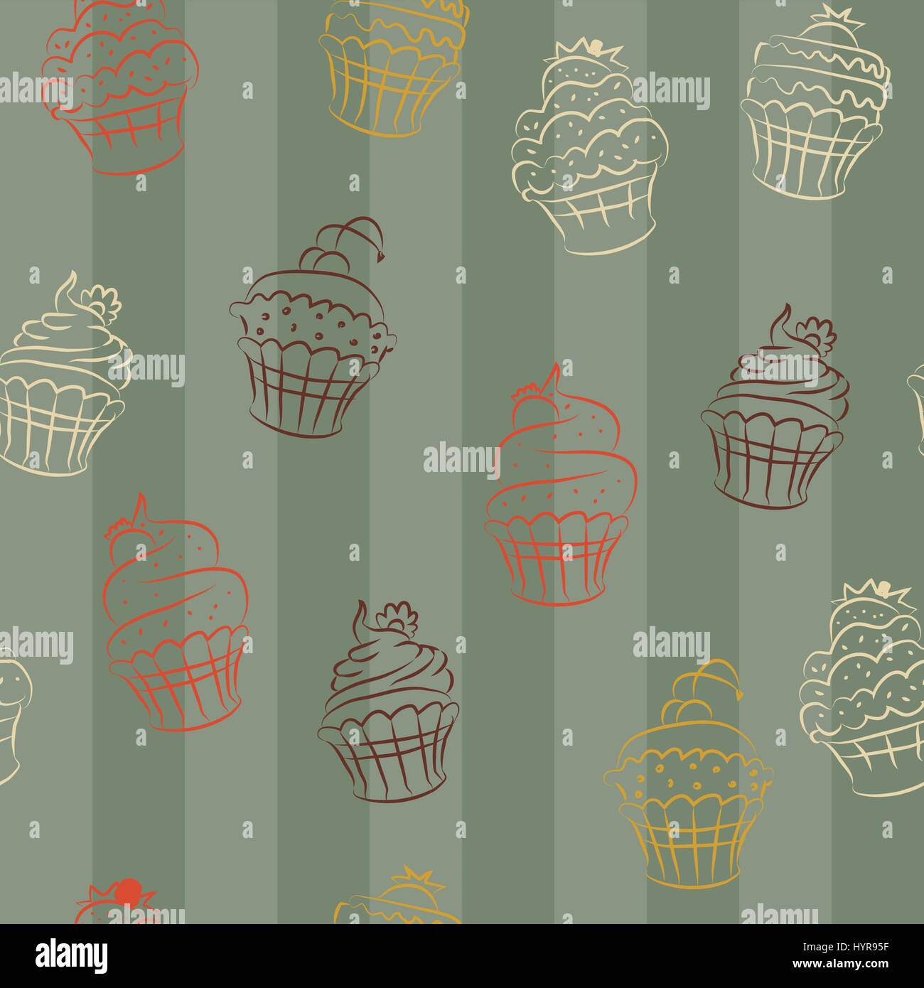 vector sketch drawing cupcakes seamless pattern design Stock Vector ...