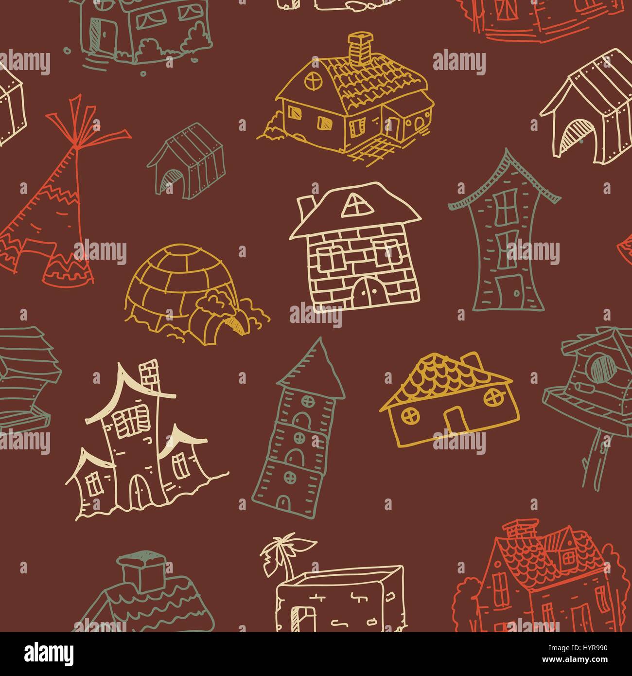 seamless vector geometric abstract houses pattern design Stock Vector ...