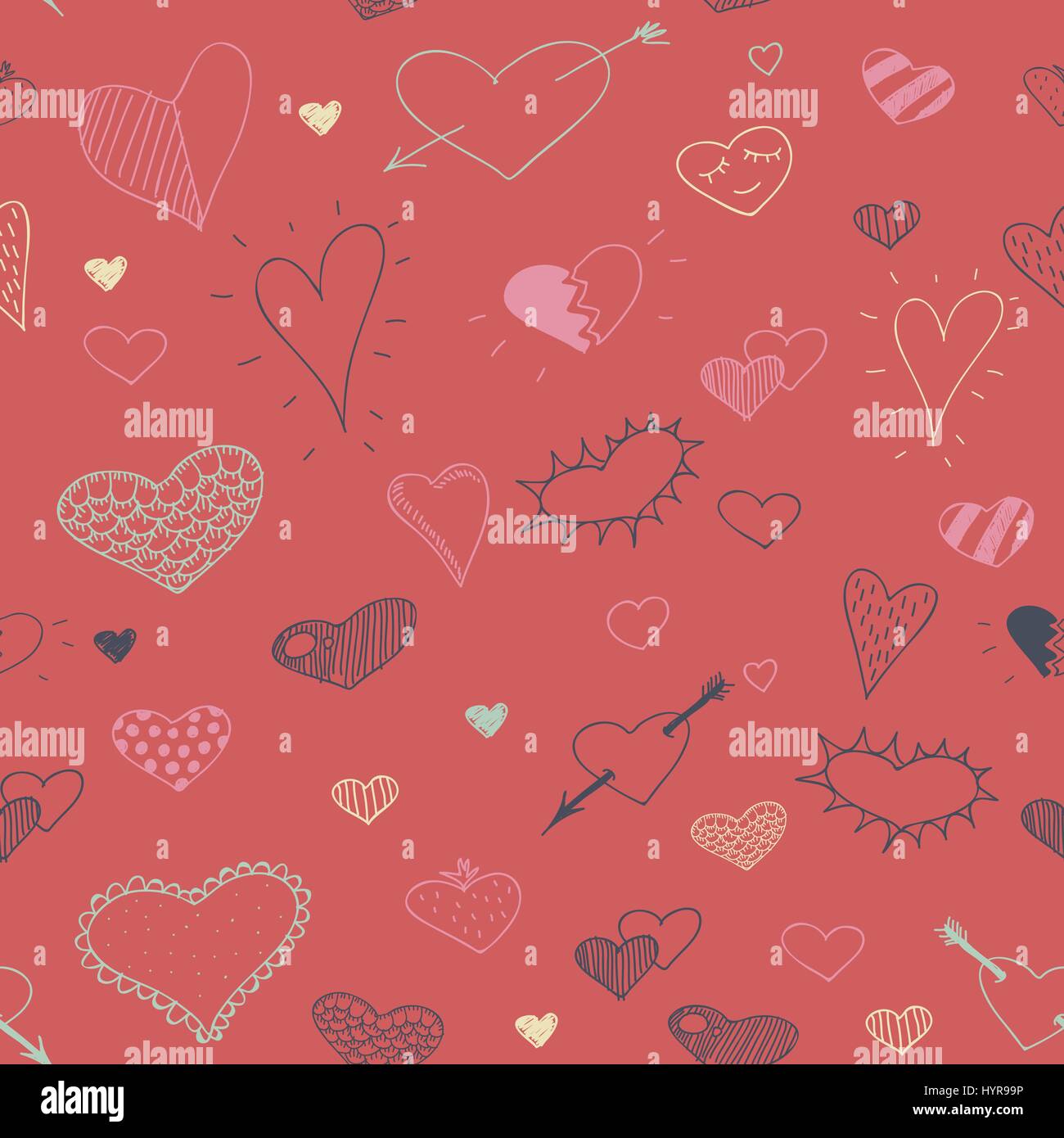 vector sketch drawing heart seamless pattern design Stock Vector Image ...