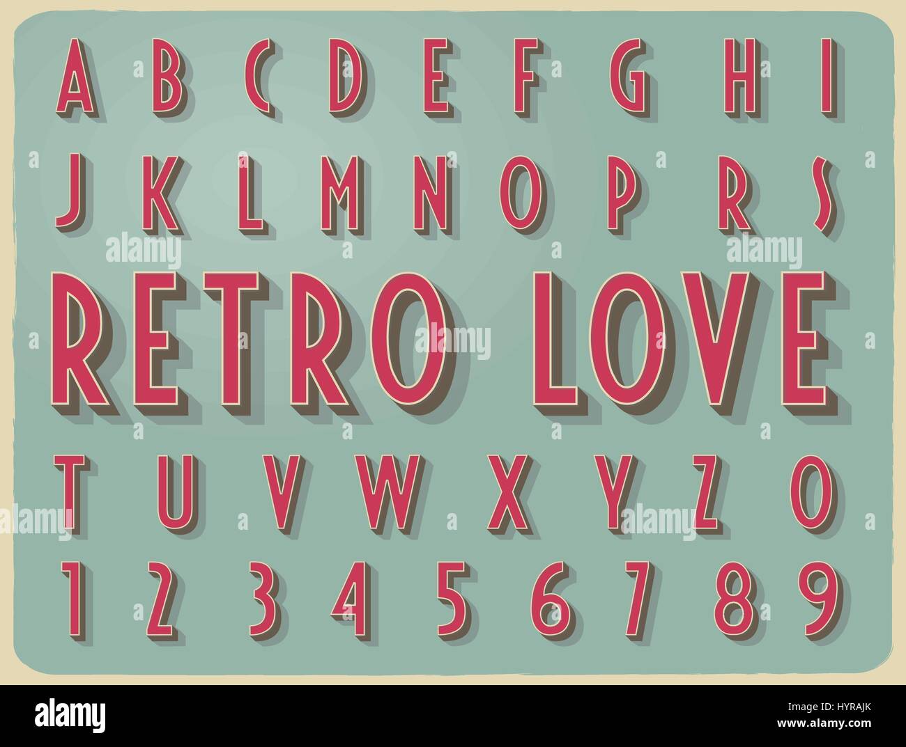 retro vintage style vector relieved alphabet with shadow and stroke ...