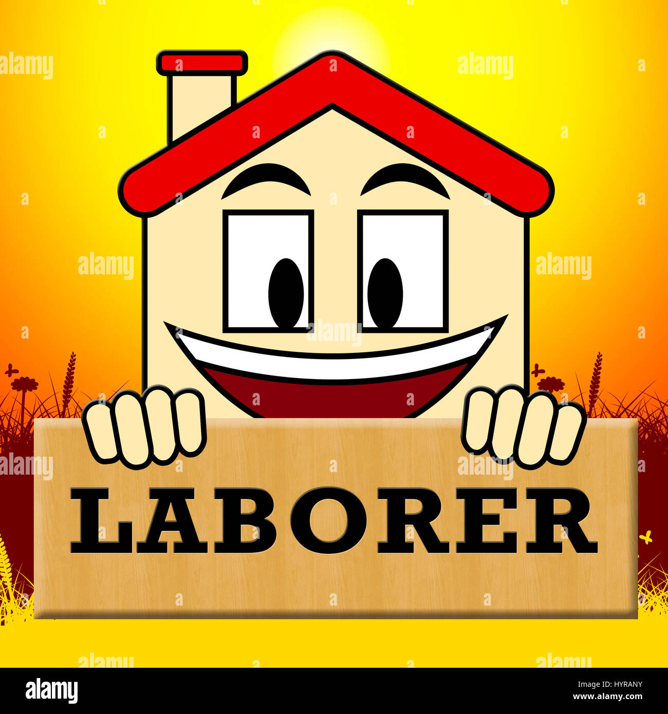 House Laborer Showing Building Worker 3d Illustration Stock Photo - Alamy