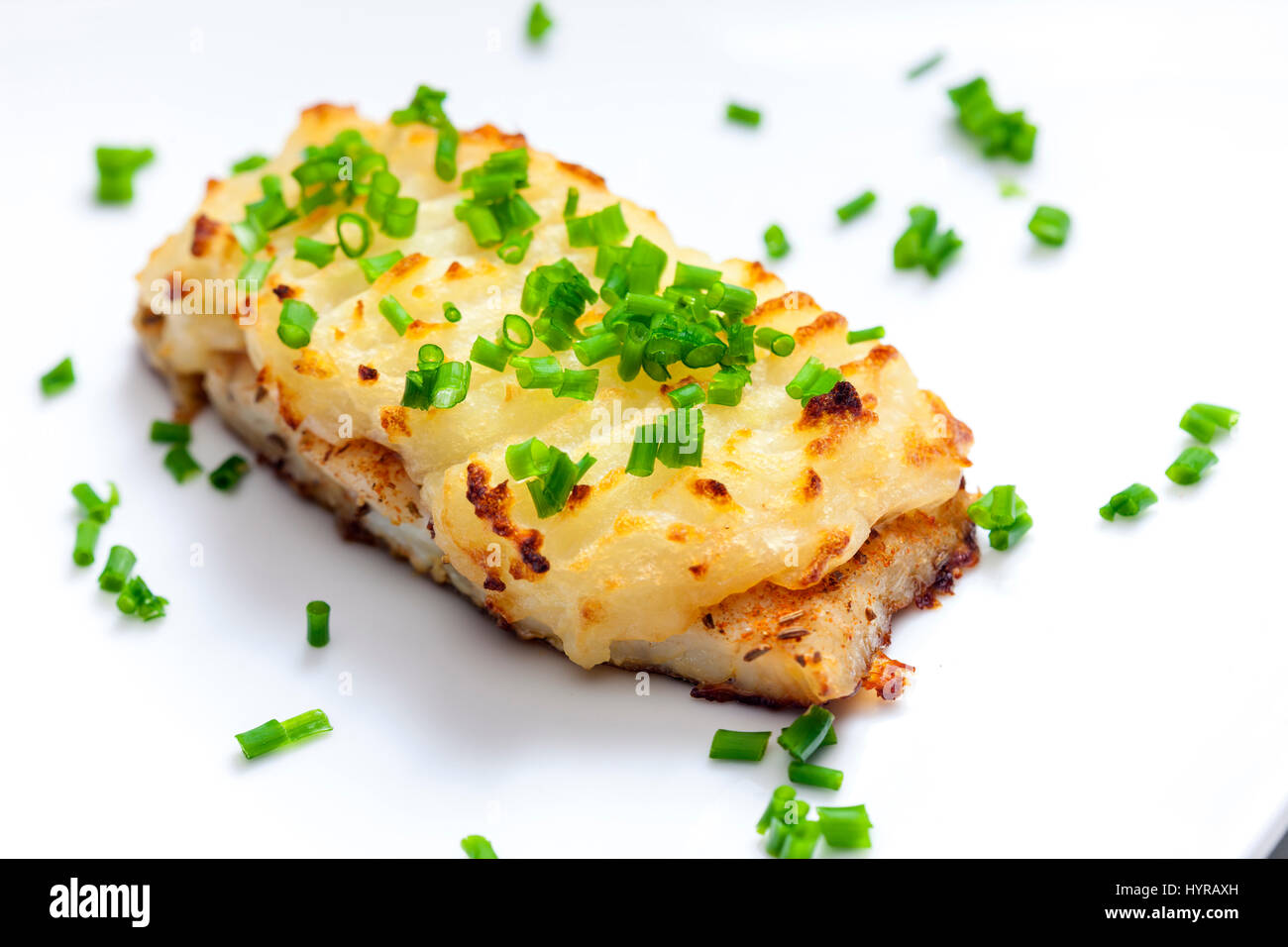 cod baked with mashed potatoes Stock Photo - Alamy