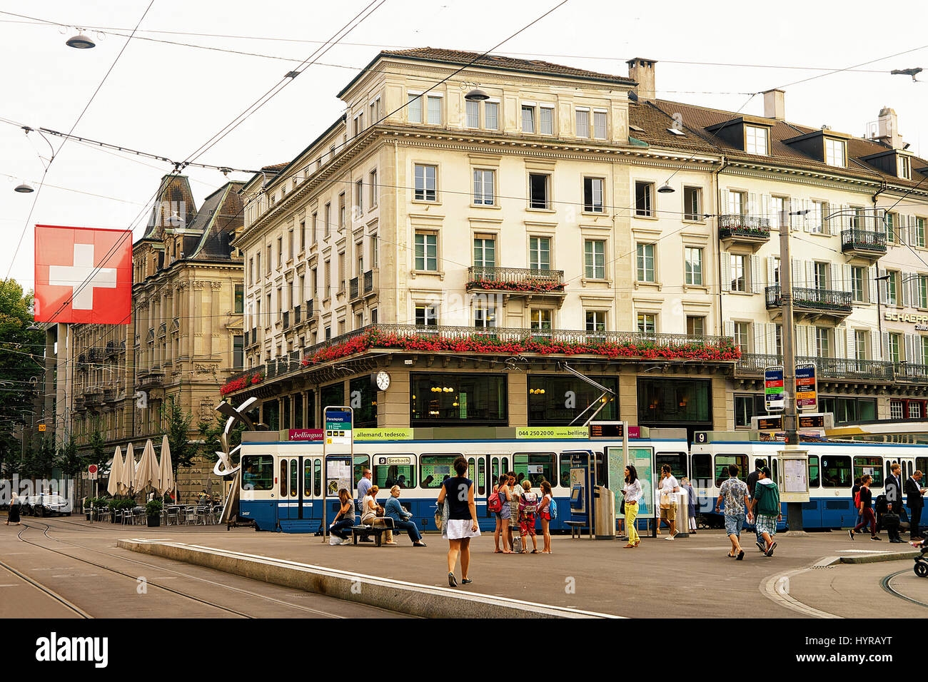 Zurich, Switzerland - September 2, 2016: Running tram at Bahnhofstrasse ...
