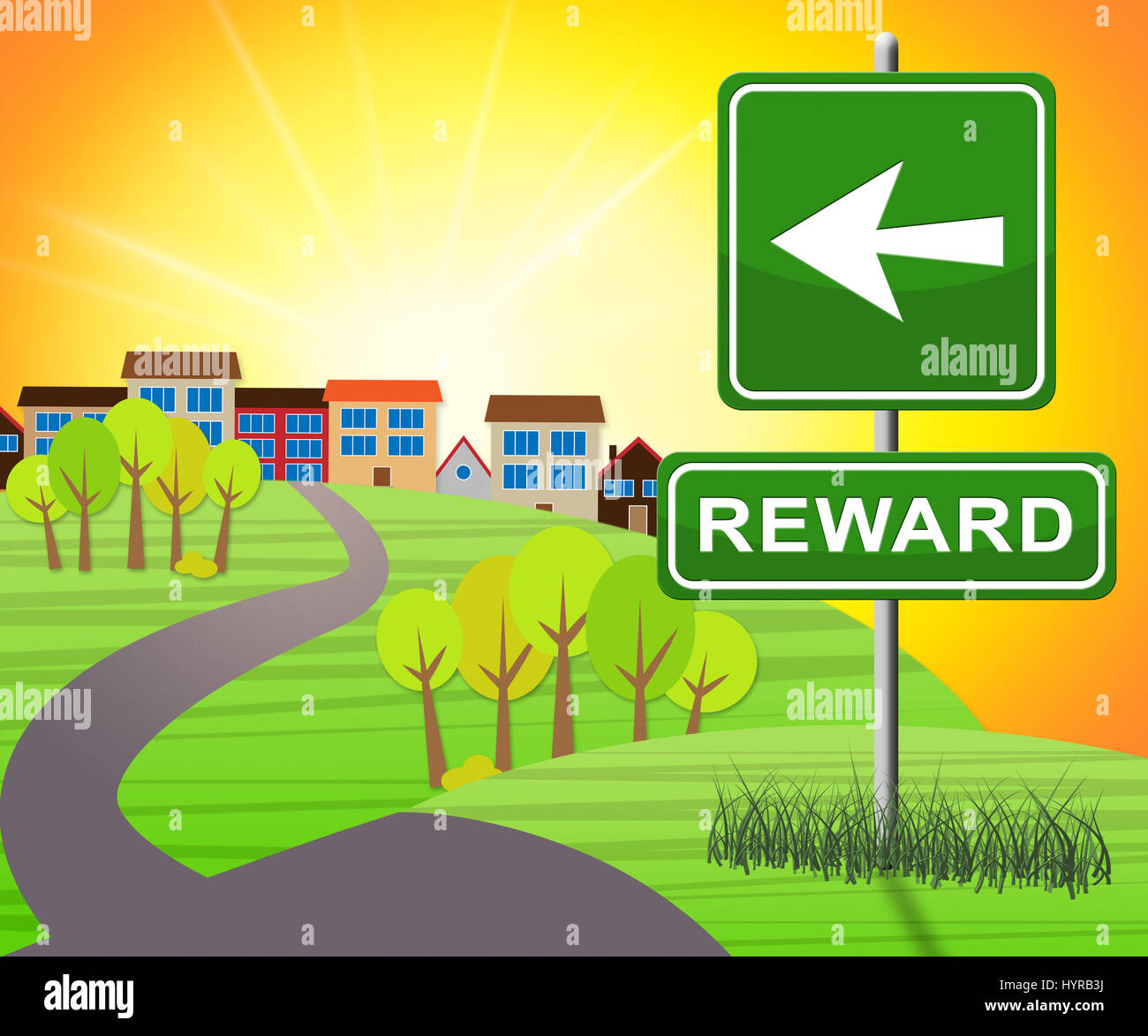 Reward Sign Showing Rewards Benefits 3d Illustration Stock Photo - Alamy