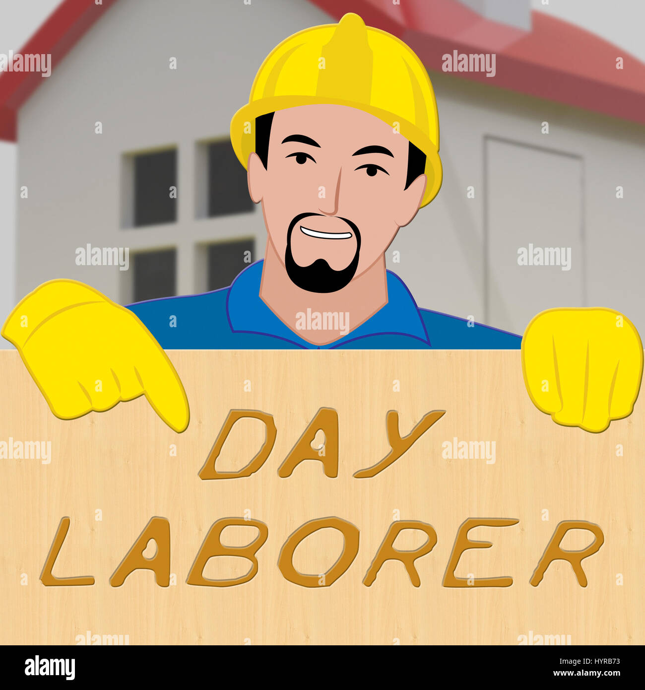 Day Laborer Shows Construction Work 3d Illustration Stock Photo - Alamy