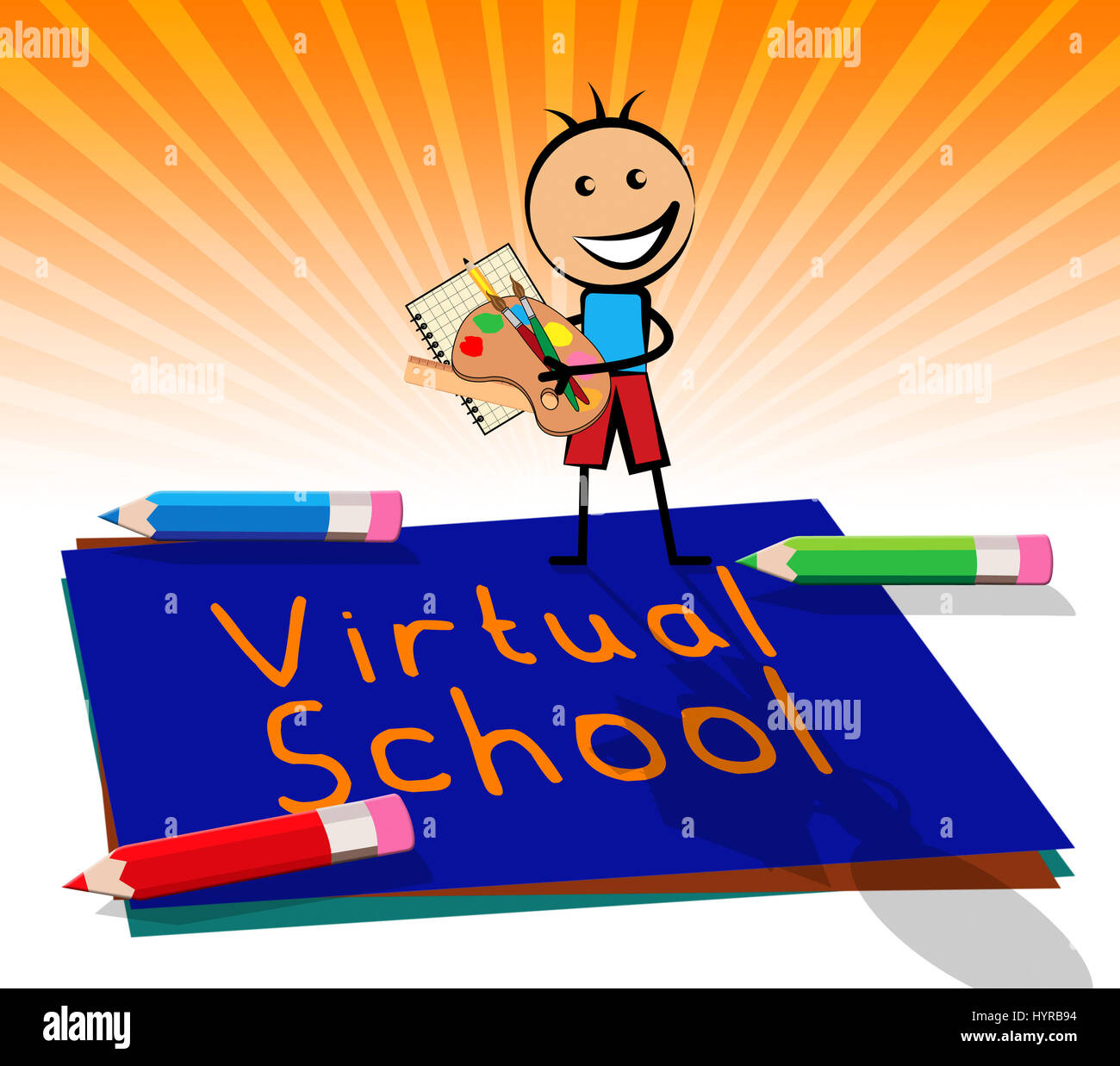 Virtual School Paper Displays Learning And Education 3d Illustration ...