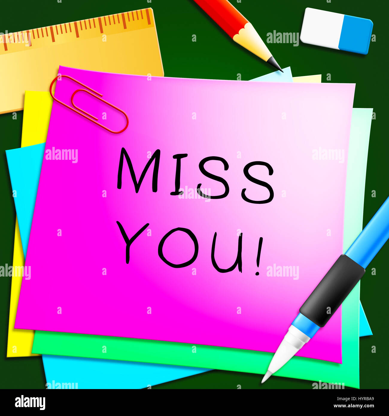 Miss You Note Represents Love And Longing 3d Illustration Stock Photo ...