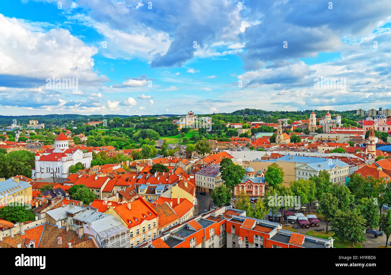 Roof top view on Cathedral of the Theotokos and old town in Vilnius ...