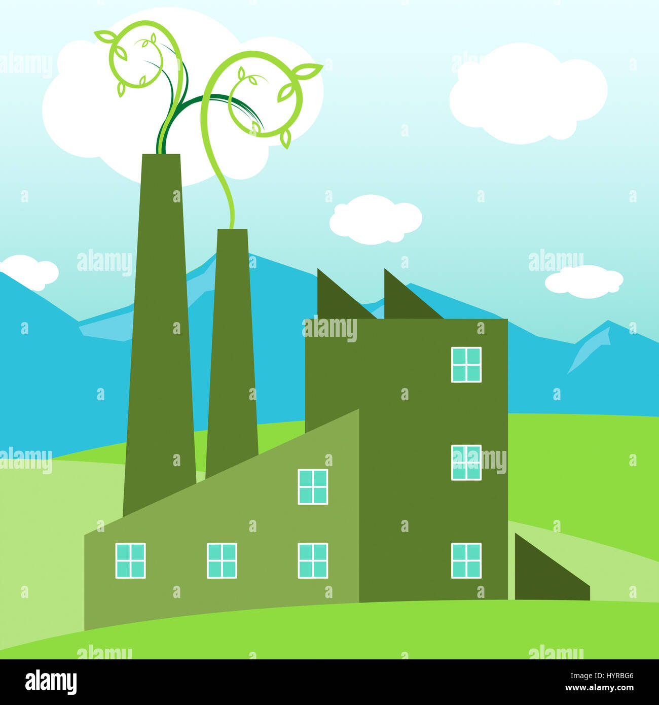 Green Factory Shows Eco Friendly Industry 3d Illustration Stock Photo - Alamy