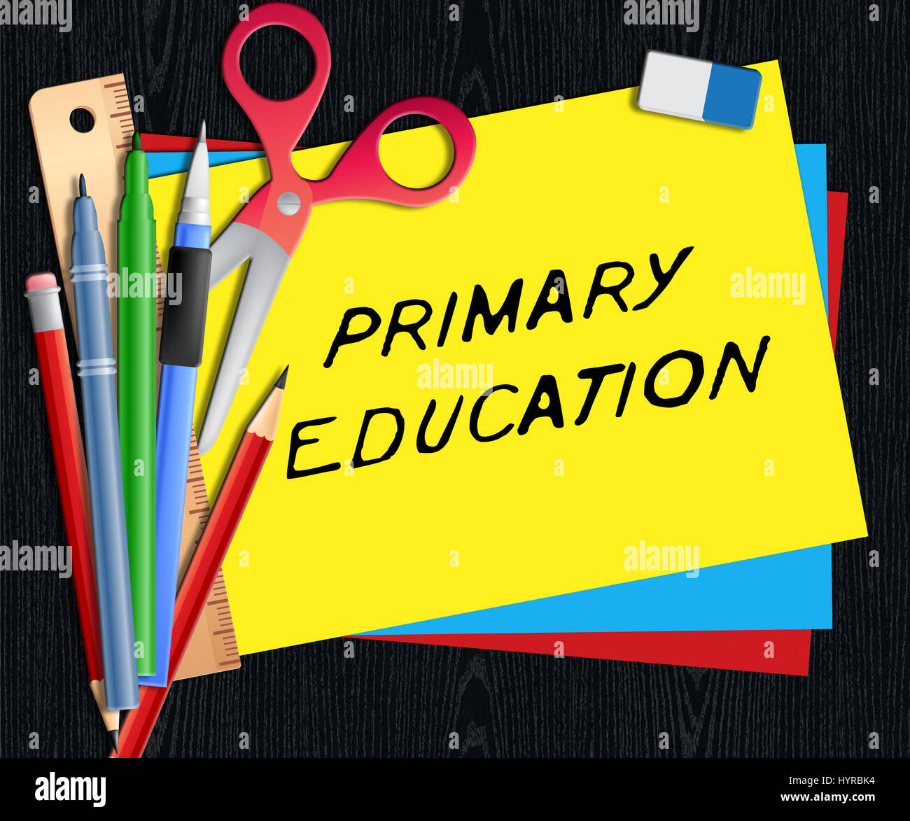 Primary Education Meaning Child Studying 3d Illustration Stock Photo ...