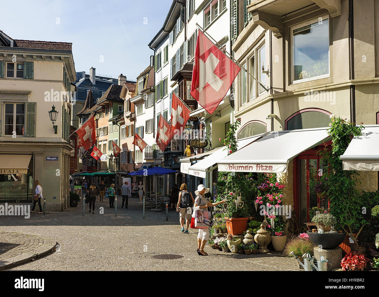 Zurich, Switzerland - September 2, 2016: People at the square in Zurich ...