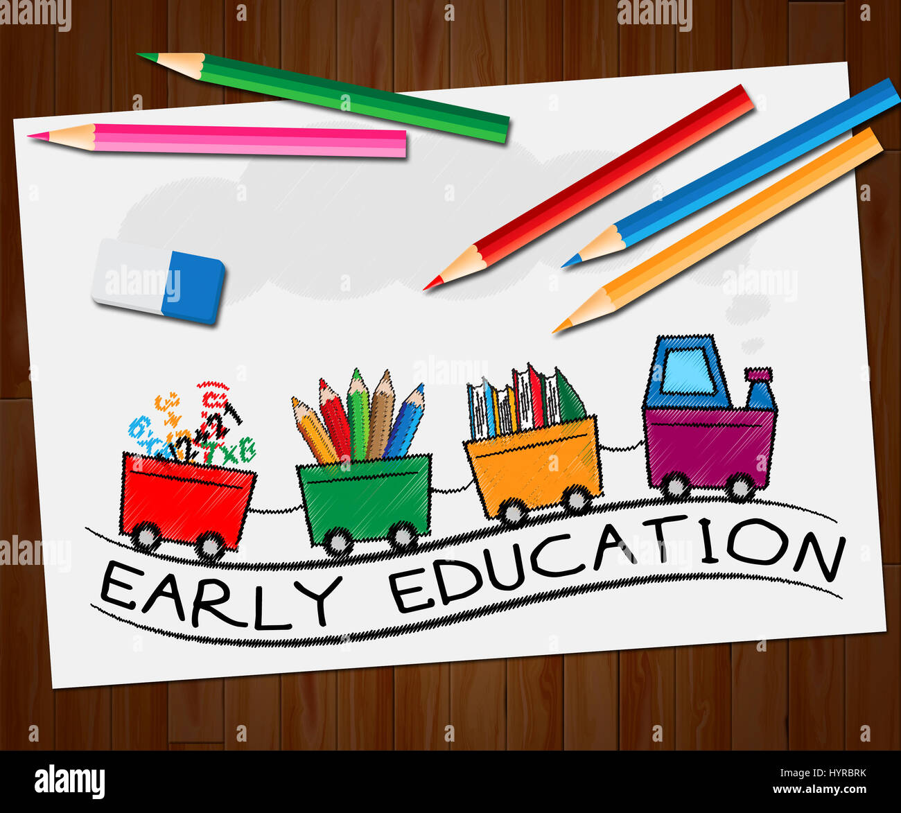 Early Education Train Means Kids School 3d Illustration Stock Photo - Alamy
