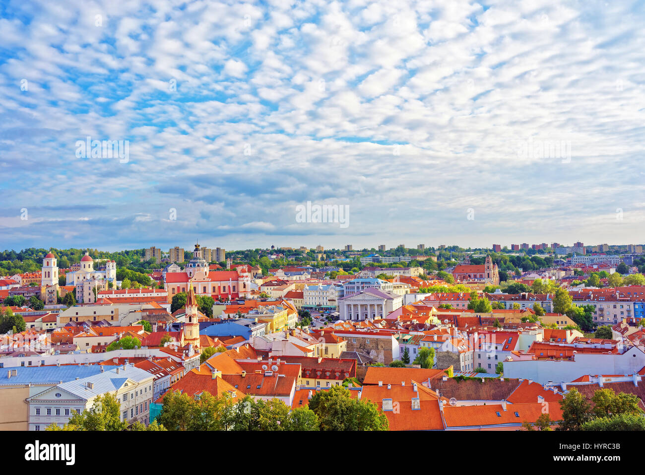 Roof top view of old town at Vilnius with churches towers and Town Hall ...