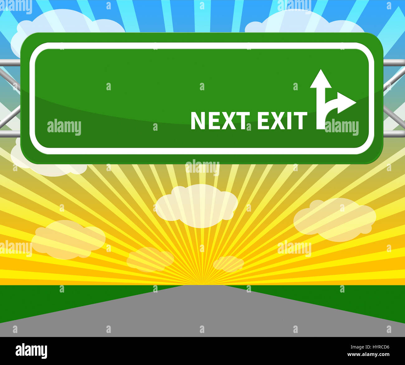 Blank Road Sign Shows Next Exit 3d Illustration Stock Photo - Alamy