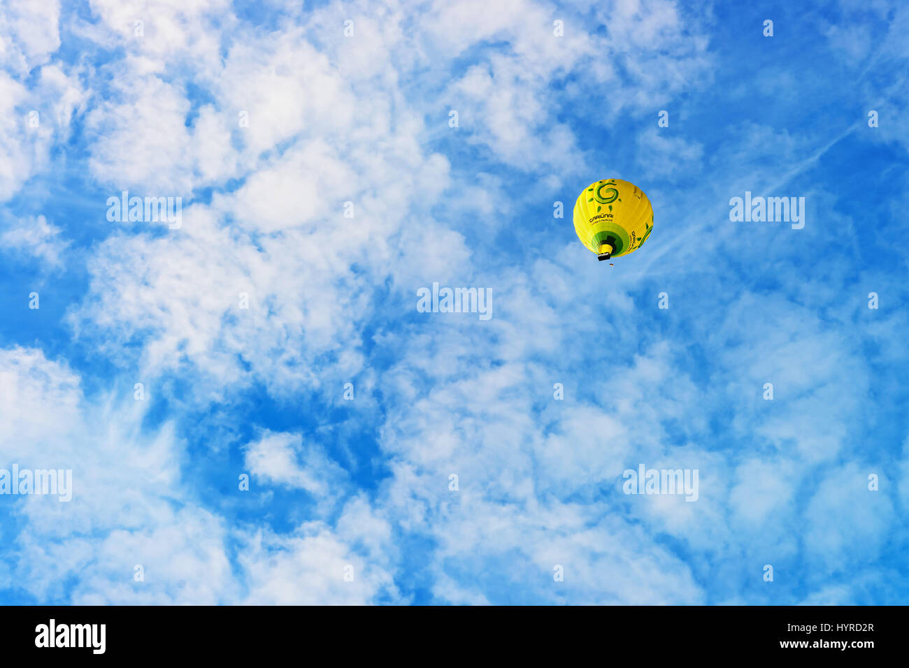 Vilnius, Lithuania - September 3, 2015: Colorful hot air balloon flying ...