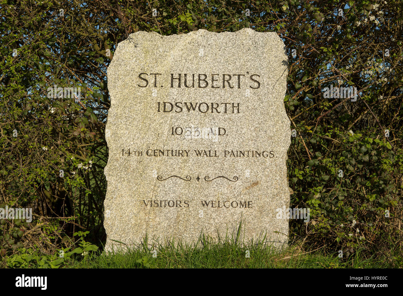 Granite stone marking the location of St Hubert's at Idsworth Stock ...