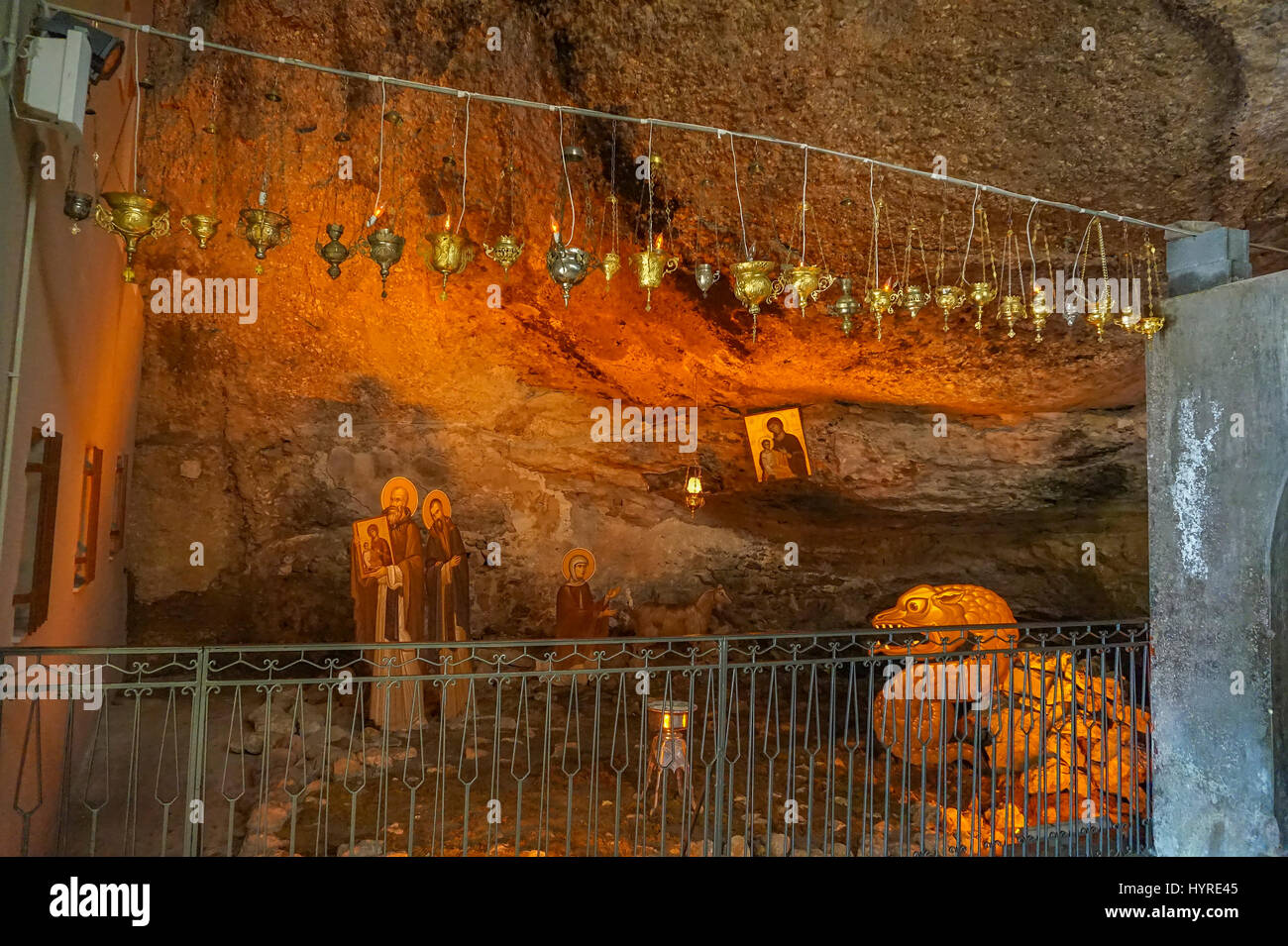 Interior of the Holy Monastery of Mega Spileo located near Kalavryta ...