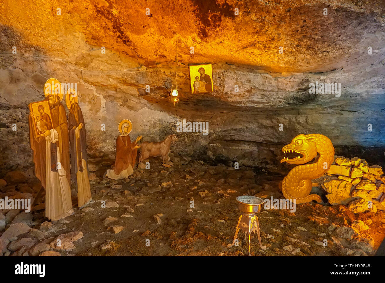 Interior of the Holy Monastery of Mega Spileo located near Kalavryta ...
