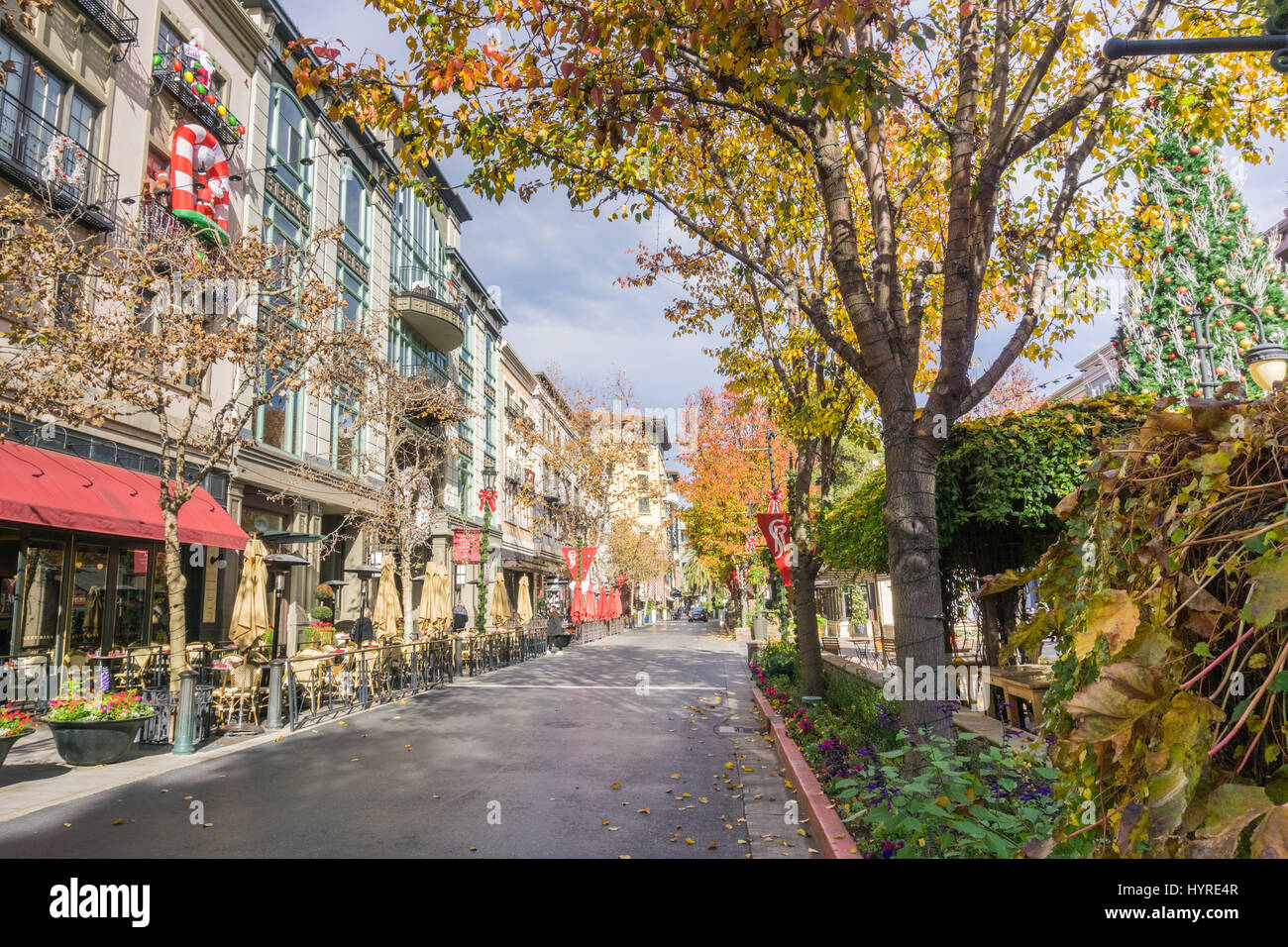 Street in the shopping district Santana Row, San Jose, San Francisco ...