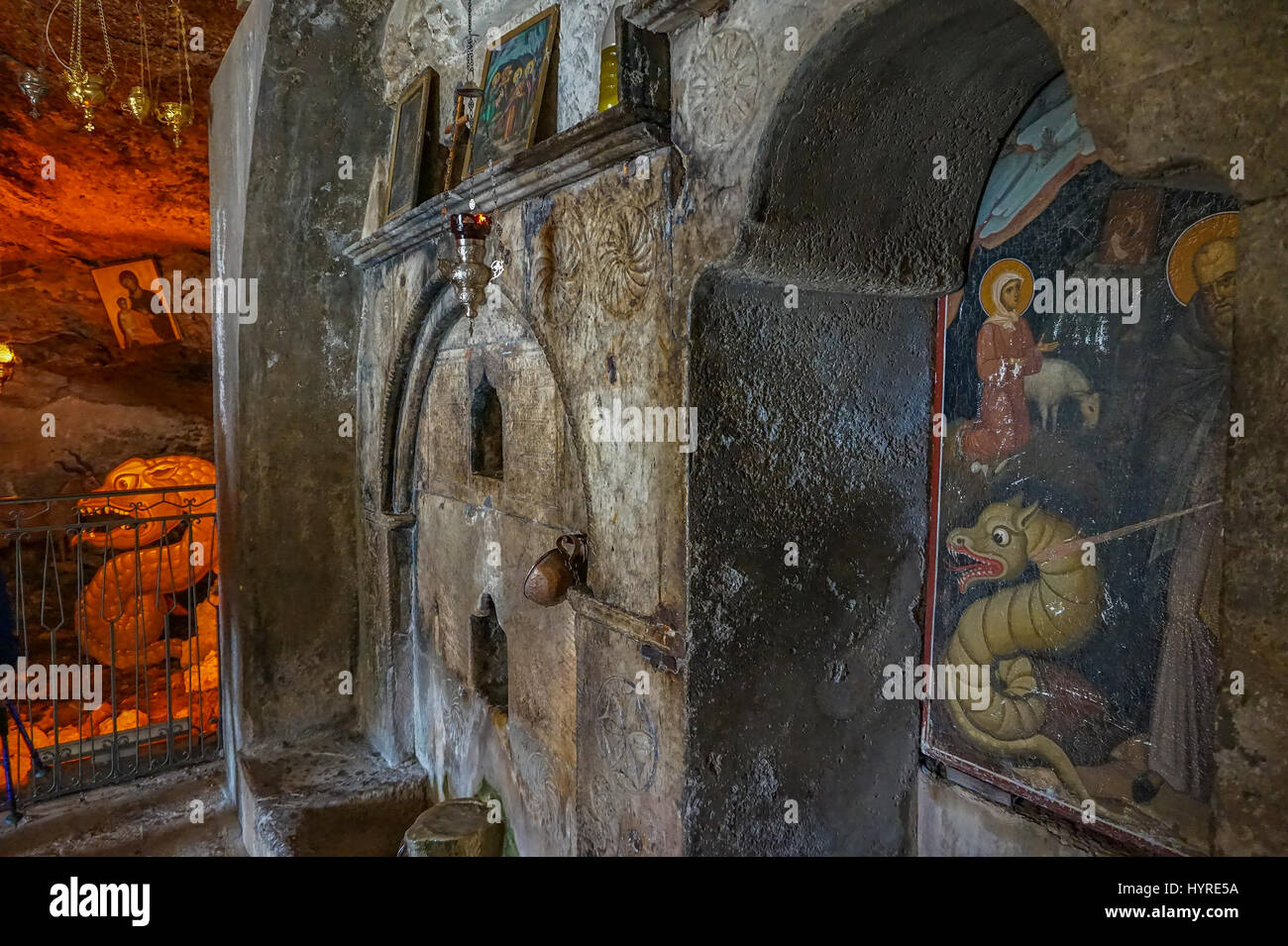 Interior of the Holy Monastery of Mega Spileo located near Kalavryta ...