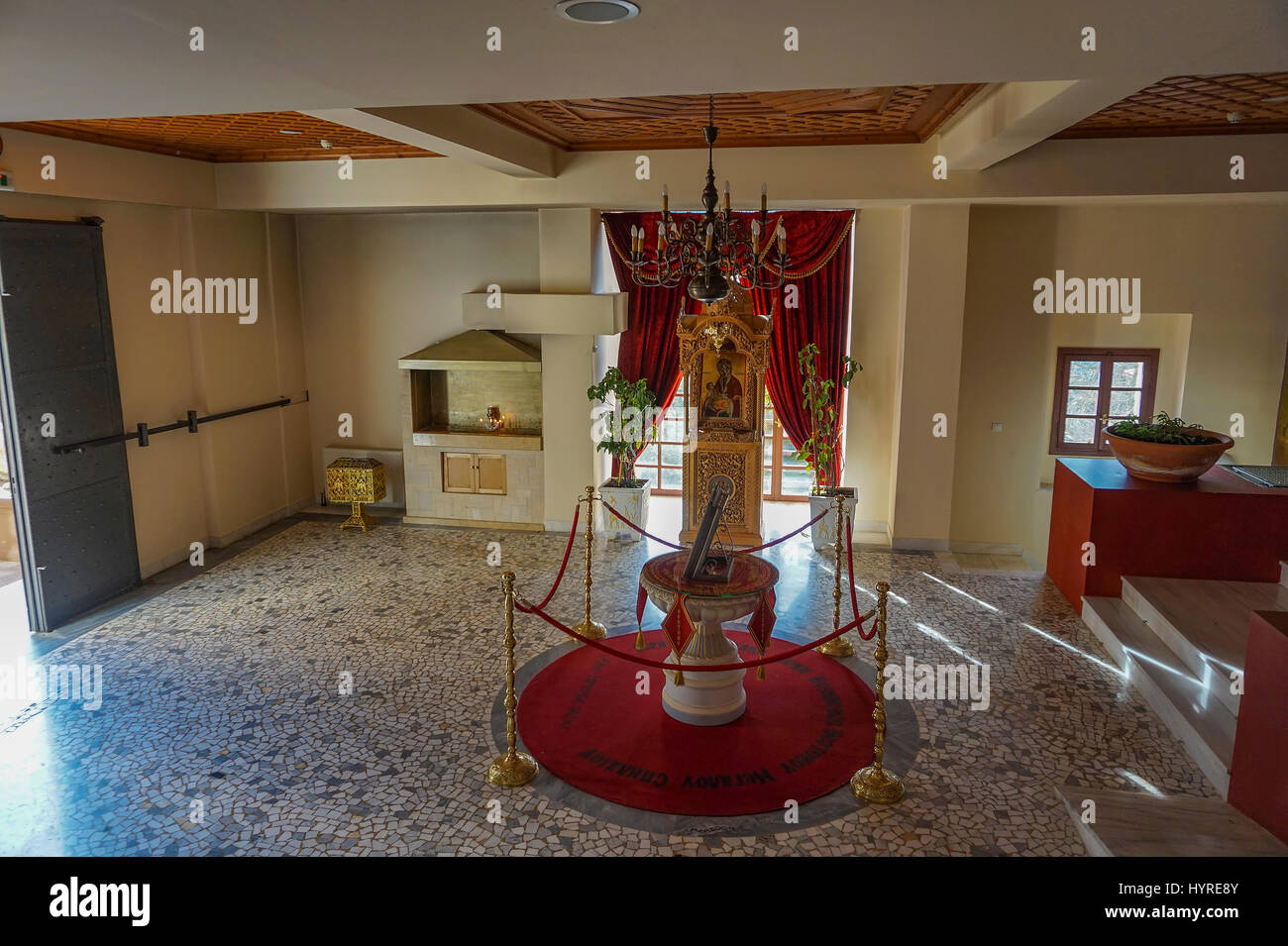 Interior of the Holy Monastery of Mega Spileo located near Kalavryta ...