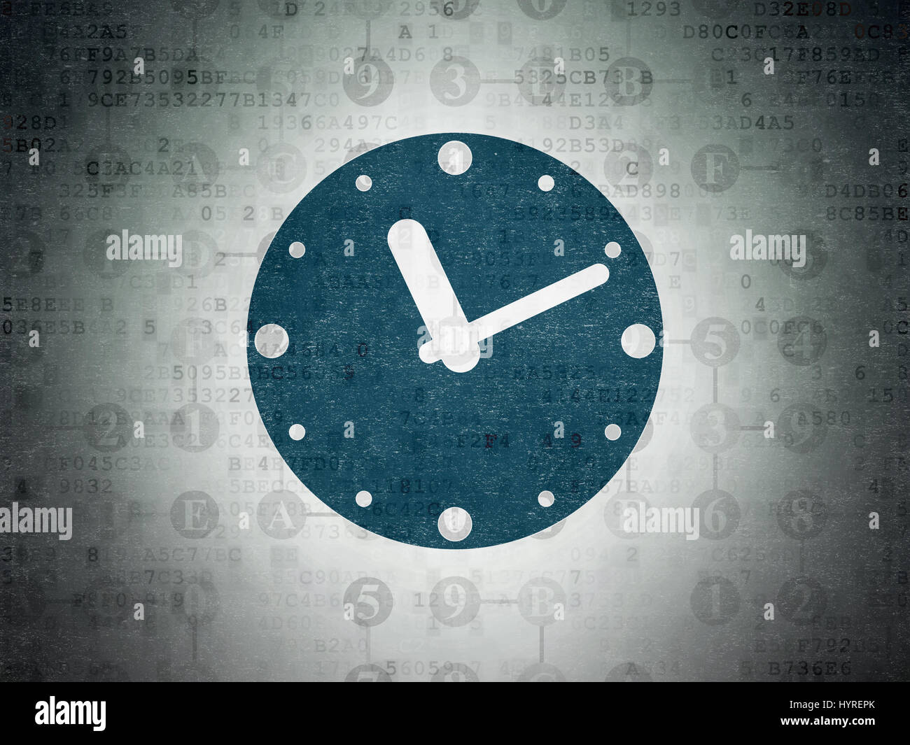 Timeline concept: Clock on Digital Data Paper background Stock Photo ...
