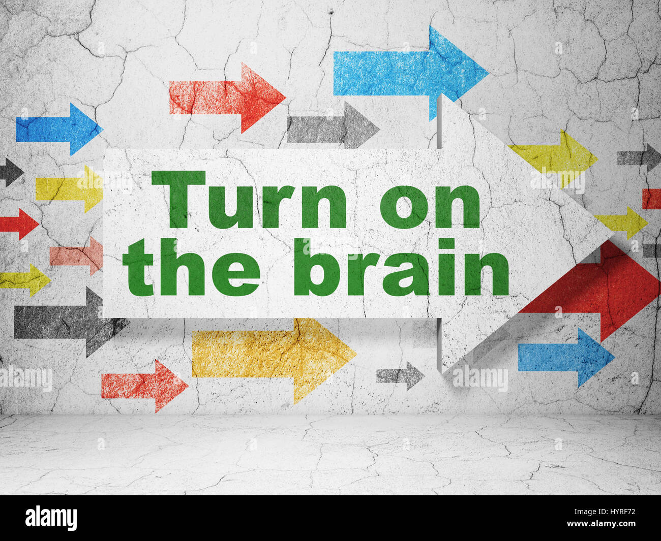 Learning concept: arrow with Turn On The Brain on grunge wall ...