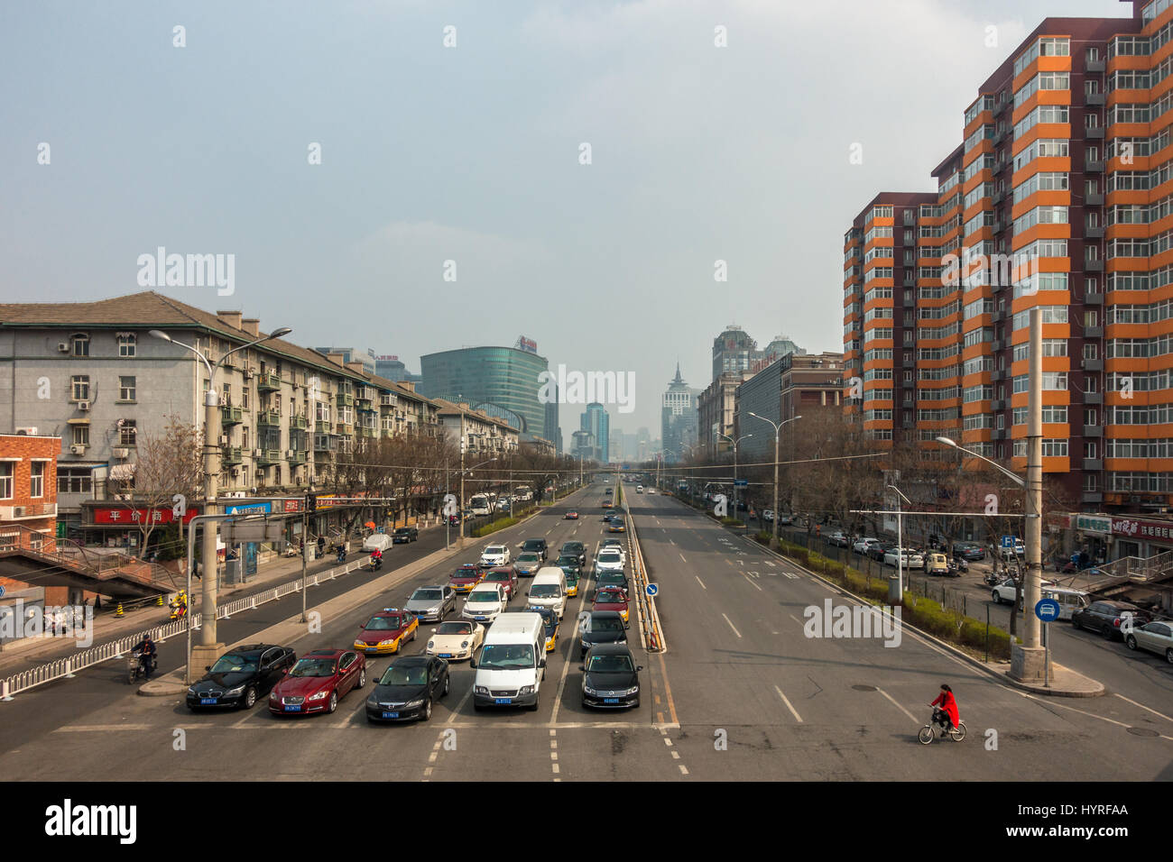 Aerial view of a typical main road scene in Beijing, China Stock Photo ...