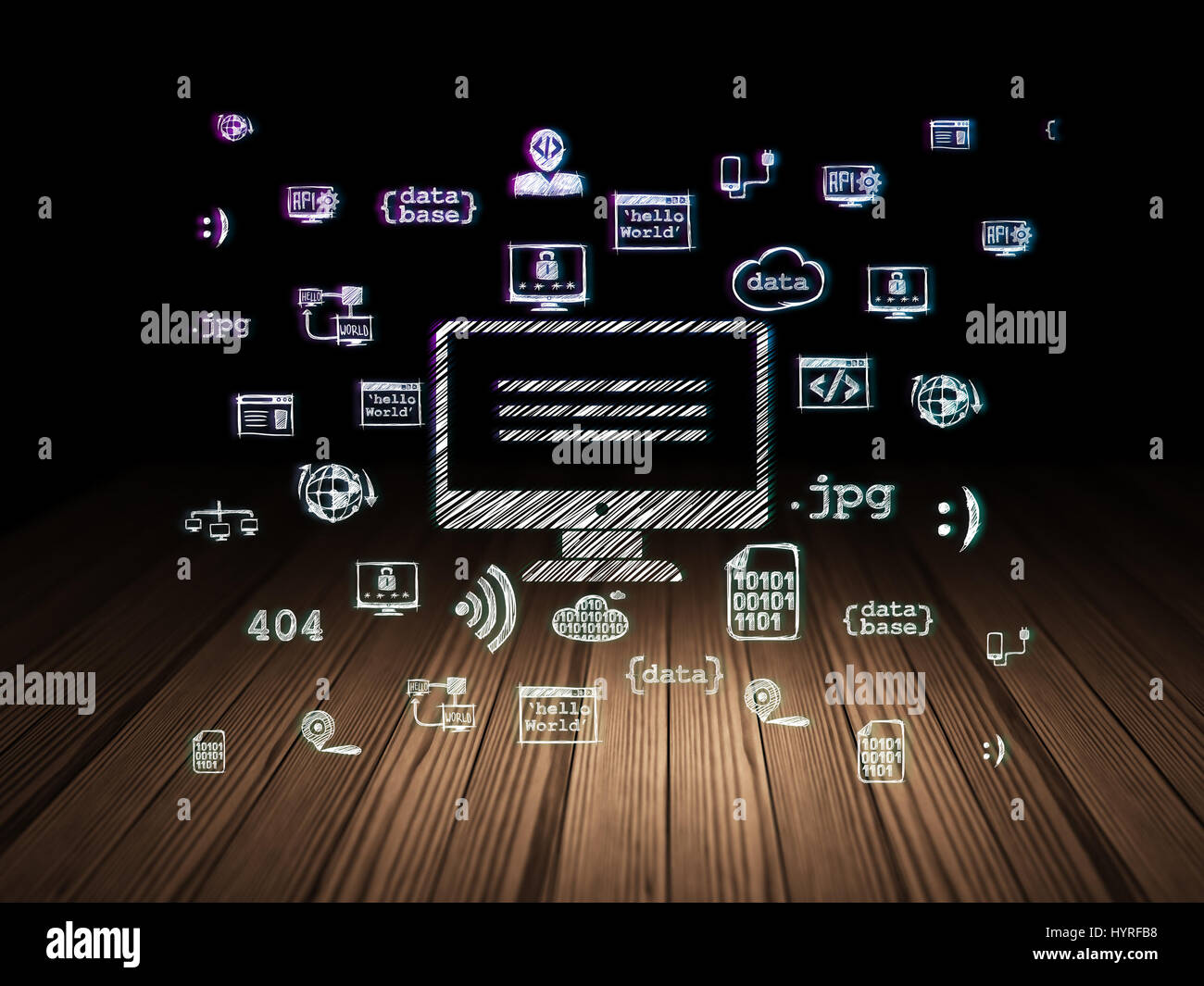 Software concept: Monitor in grunge dark room Stock Photo - Alamy