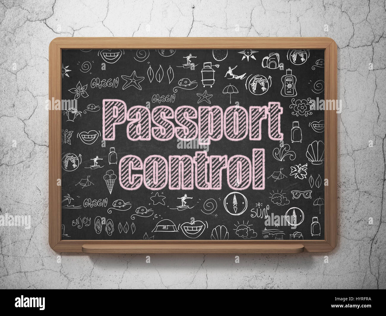 Tourism concept: Passport Control on School board background Stock ...