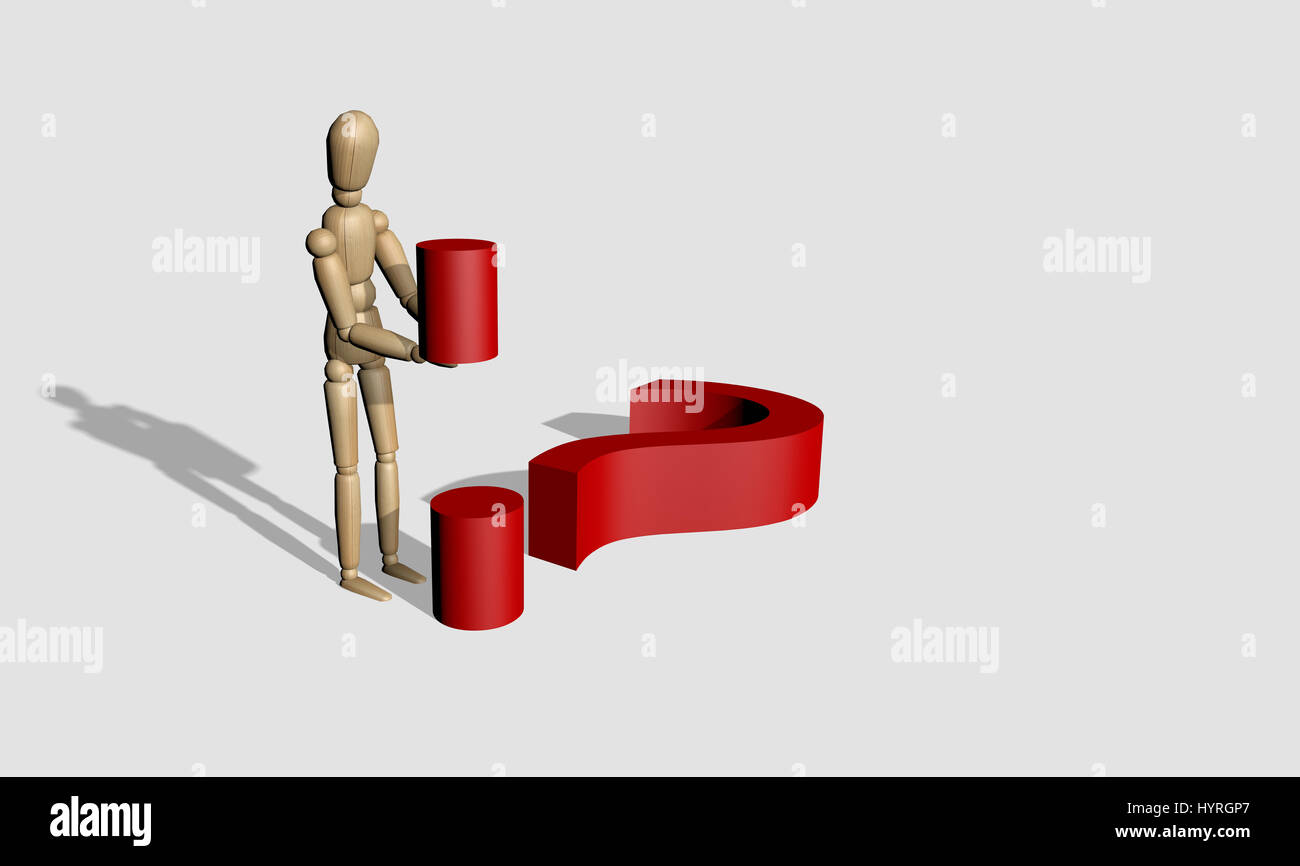 3D rendering wooden dummy looking question mark Stock Photo - Alamy