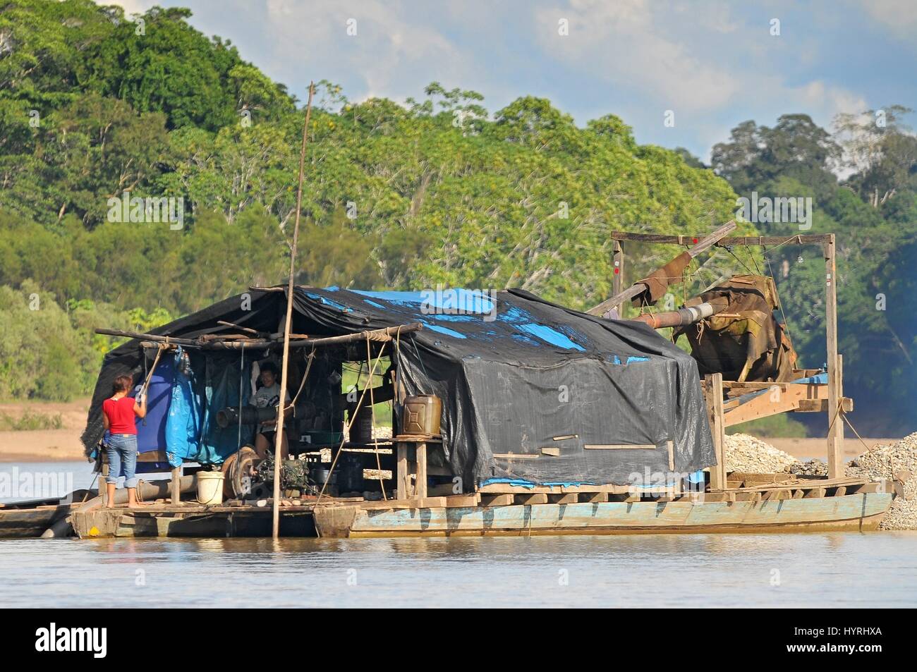Peru, Amazon Rainforest, Gold Mining in the Middle of the River in ...