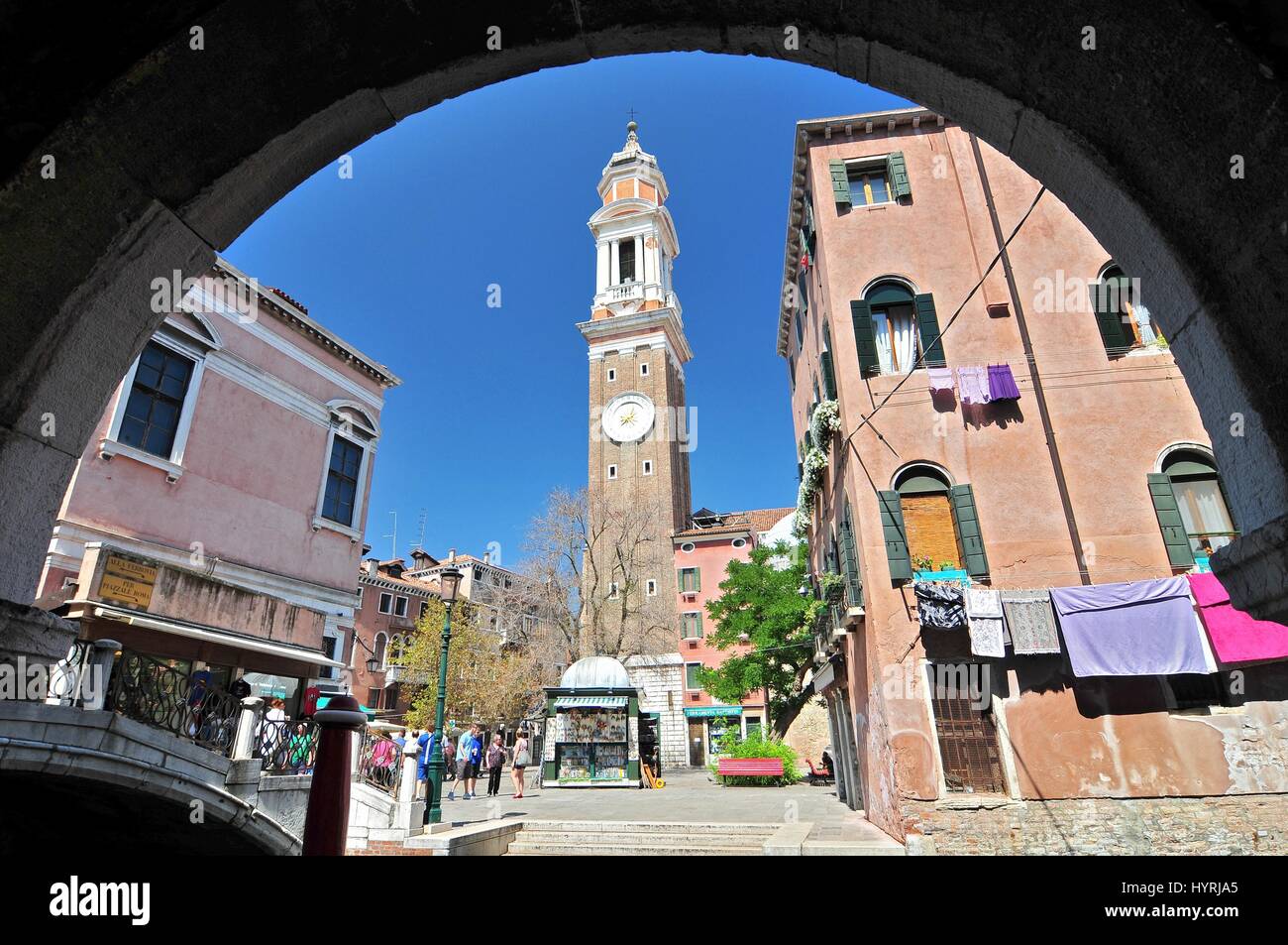 Santi Apostoli Bell Tower Clock. Venice Italy Stock Photo - Alamy