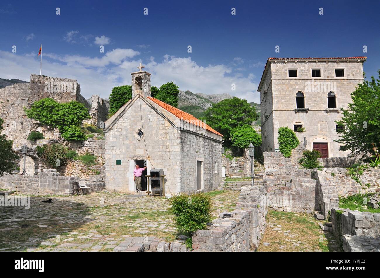 Old church and ruins of Stari Grad (Old Town) Bar in Montenegro Stock ...
