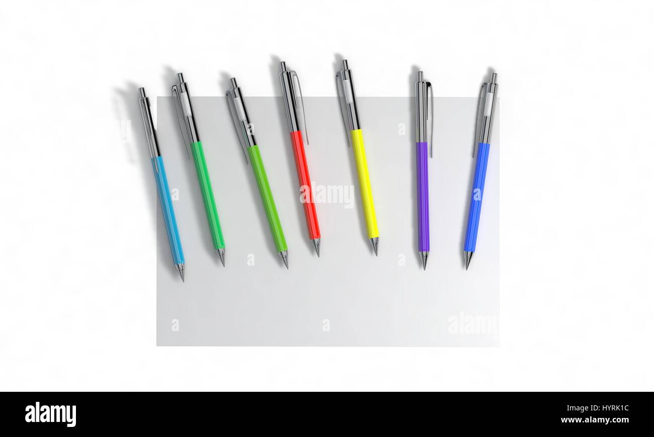 Background of colored pencils ,3d render working Stock Photo - Alamy