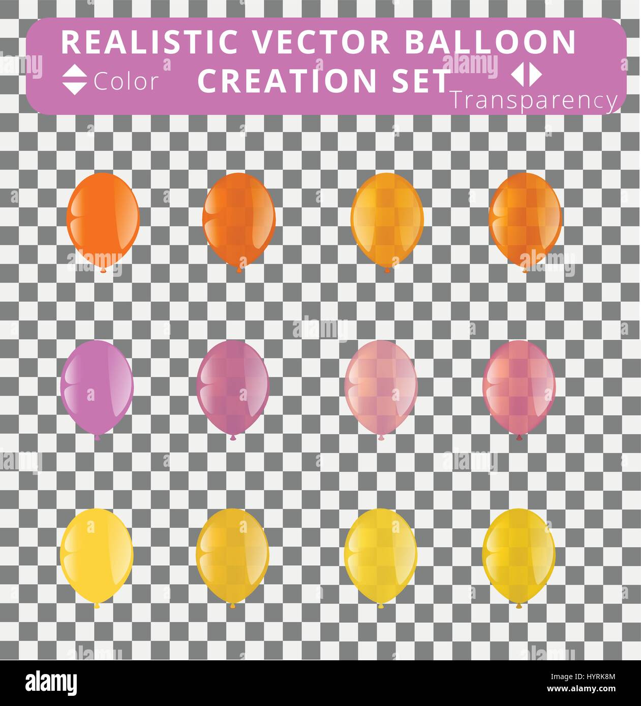 Vector 3d balloon creation set. Change color and transparency of layers ...