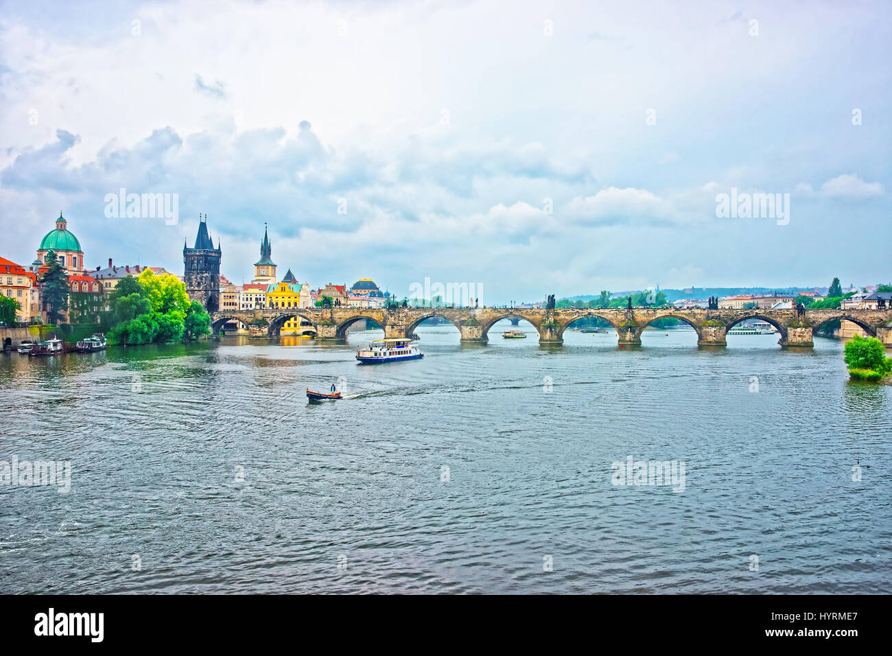 Charles Bridge over Vltava River, Prague, Czech Republic. Old Town ...