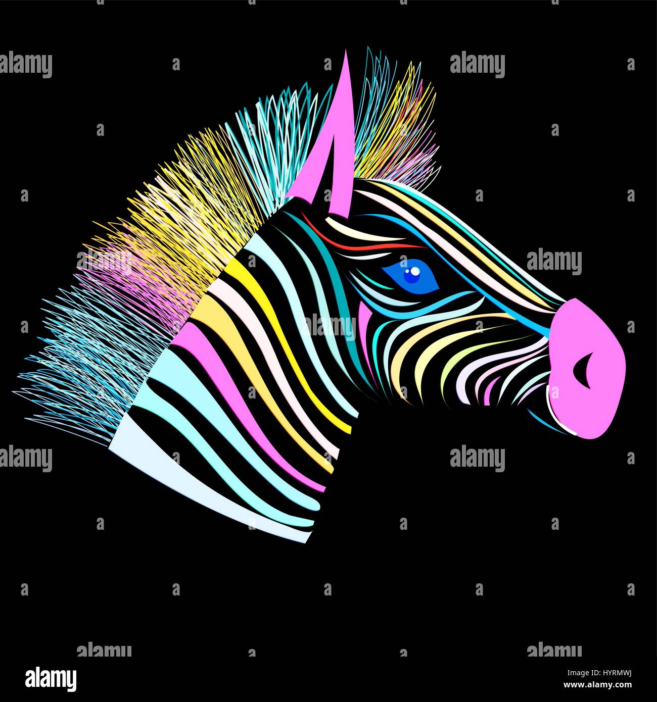 Bright multicolored vector head of a zebra for design Stock Vector ...